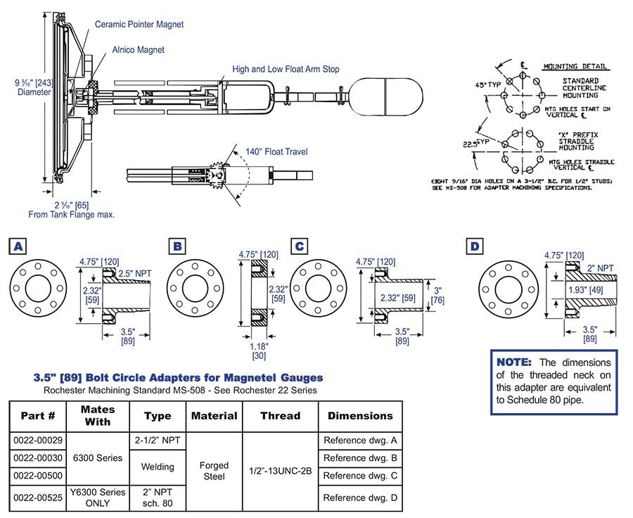 Rochester Magnetel Gauge 6336 with 4" Dial for Top Mount – e-Components ...
